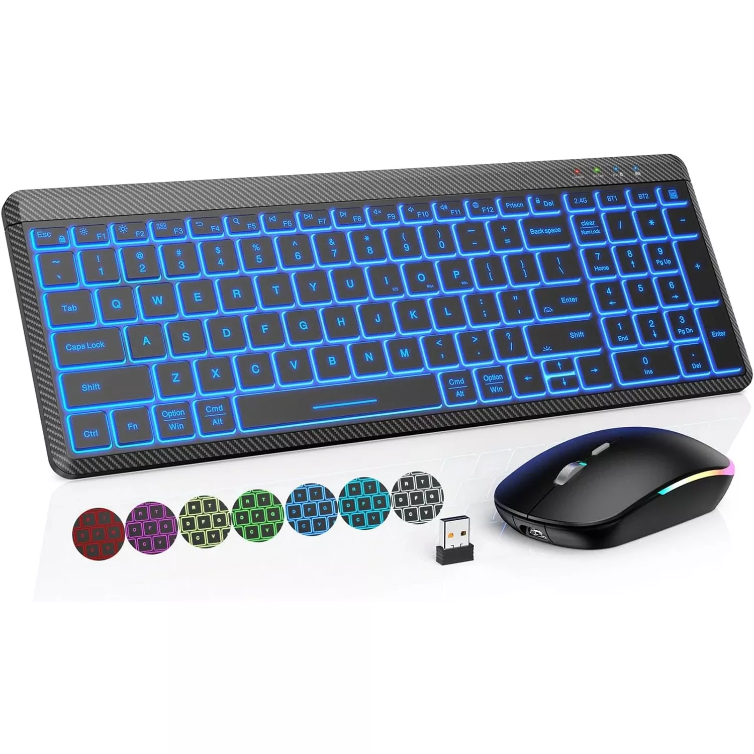 Wireless Keyboard Mouse Combo with Backlit, Rechargeable, Multi-Device ...