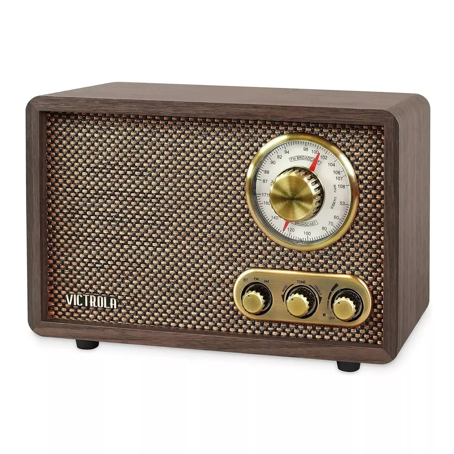 Retro Wood Bluetooth Radio with AM/FM Tuning Dial and Built-in Speakers ...
