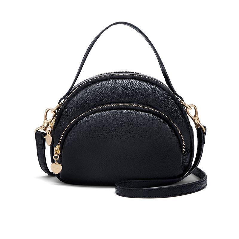 Elegant Small Leather Round Crossbody Shoulder Bag