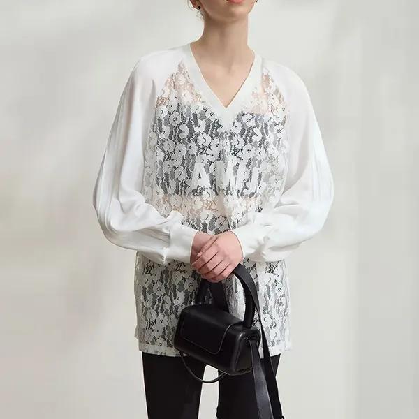 Minimalist Lace Chiffon Blouse