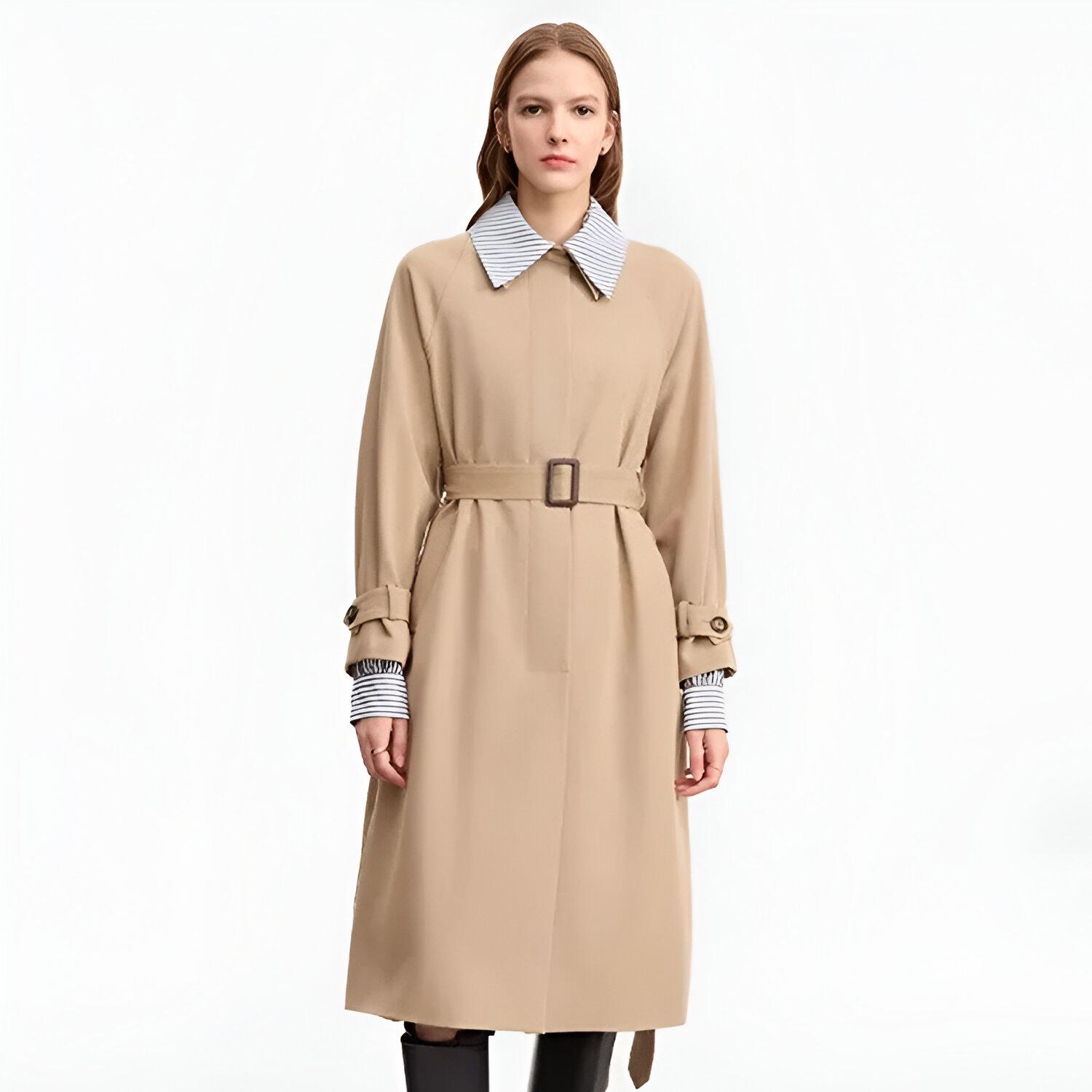 Elegant Color Block Trench Coat for Women