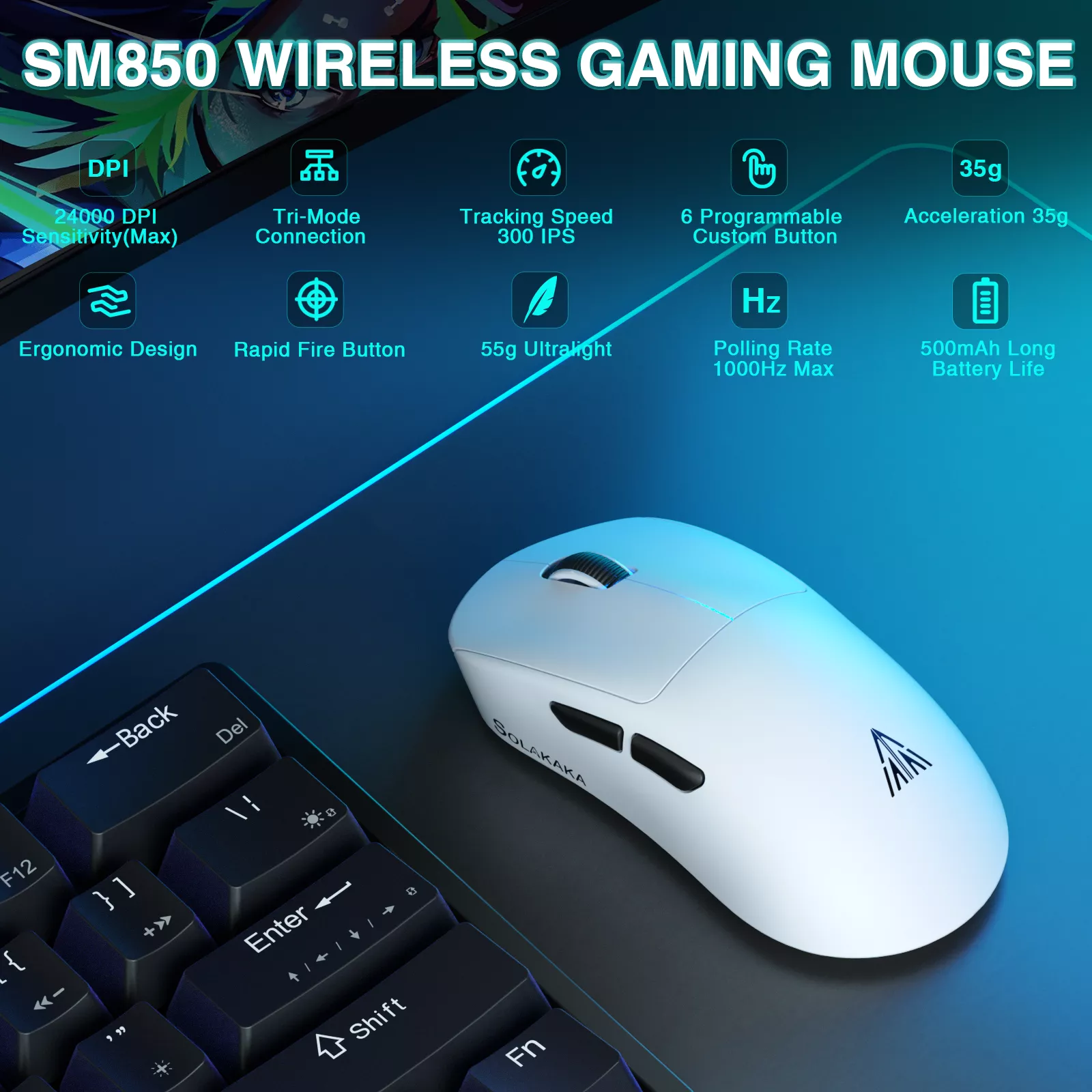 Ultra-Lightweight Wireless Gaming Mouse – 55G, Tri-Mode, 24000 DPI ...