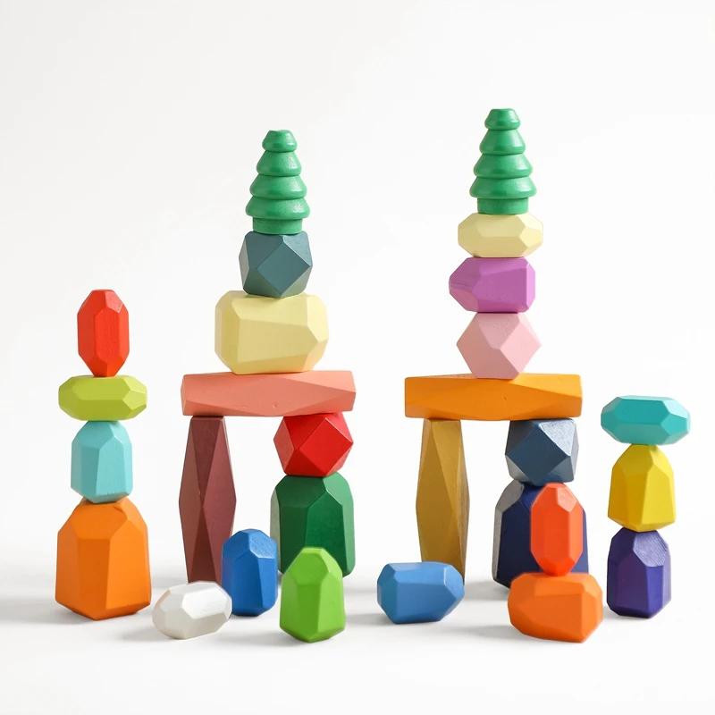 Wooden Sorting & Stacking Rocks - Montessori Learning Building Blocks ...