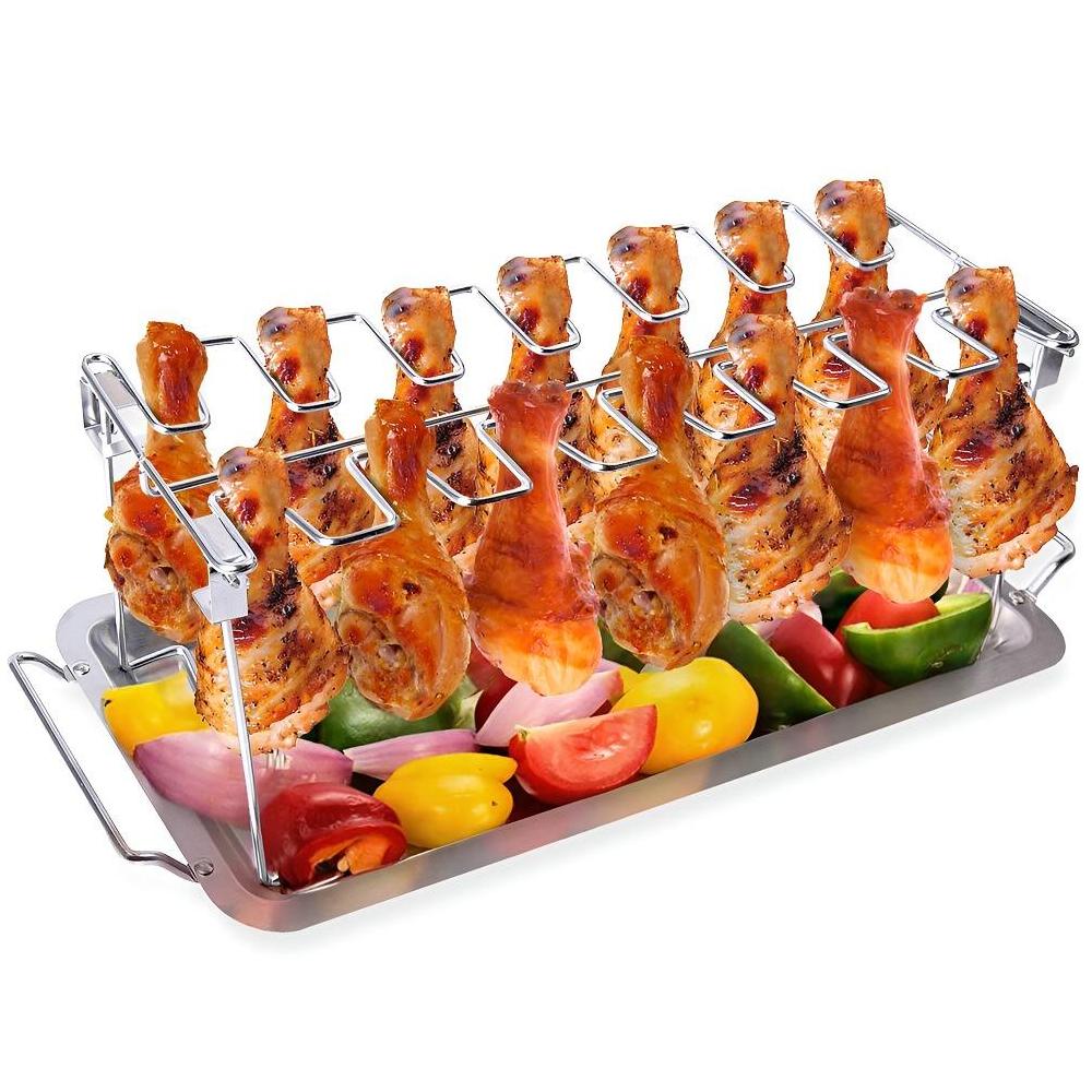 Chicken Leg Rack for Grill with Drip Tray