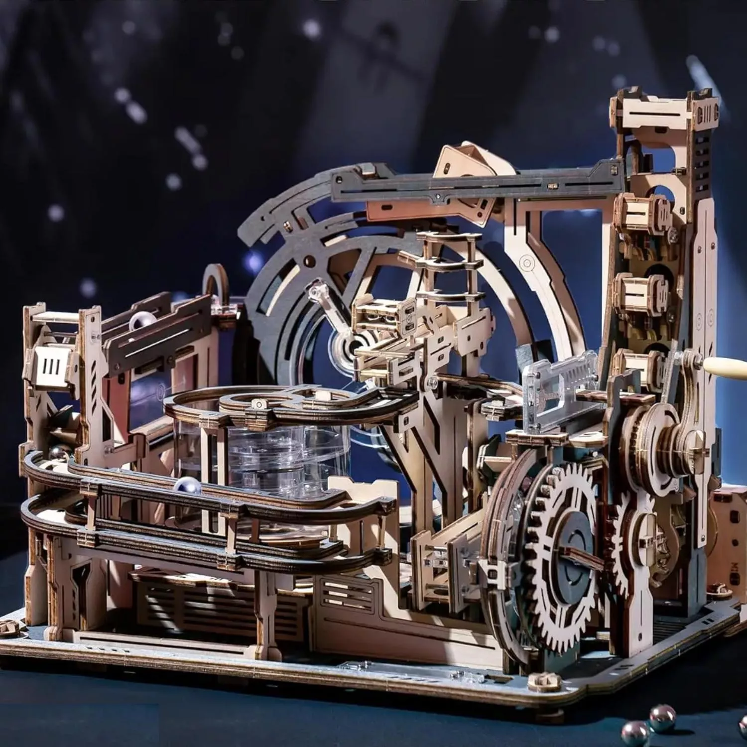 3D Wooden Marble Run Puzzle with Motor & Manual Modes - Space Theme