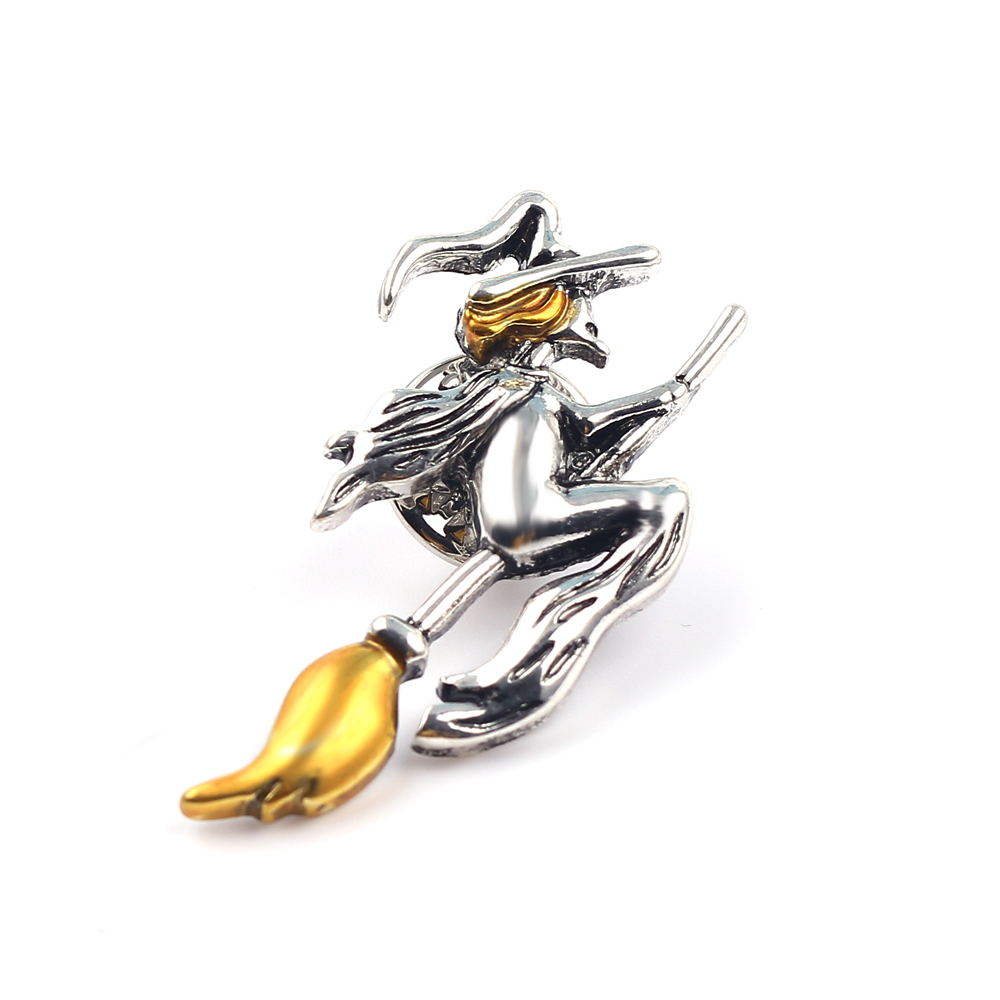 Unique Witch on Broom Metal Brooch