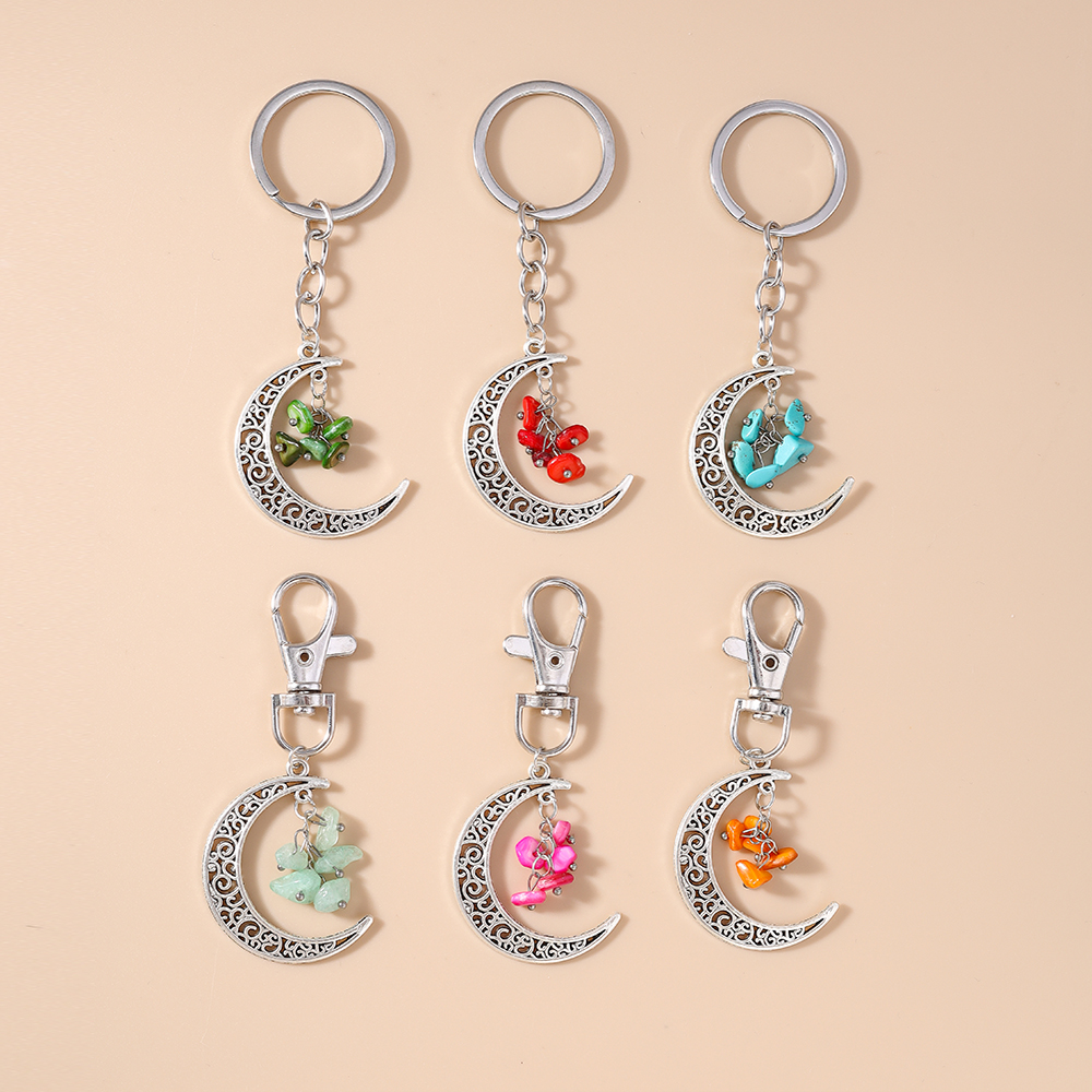 Vintage Moon Keychain with Turquoise Stone
